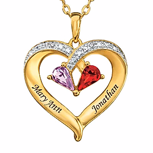 The Danbury Mint Forever Together Couples Heart Personalalized Pendant | Personalized Couples Necklace | Custom Birthstone Necklace | Women's Birthstone Gift | MAR/JUN| #9782-021