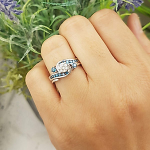 Dazzlingrock Collection 0.95 Carat (ctw) 14K Round Blue And White Diamond Engagement Ring Set 1 CT, White Gold, Size 7.5