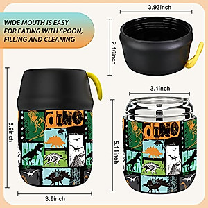 Healthlif 17oz Soup thermo for Hot Food, Kids Thermo Insulated Food Jar for School, Width Mouth Stainless Steel Hot Food Lunch Container for Kid with Spoon (B-Deep Black)