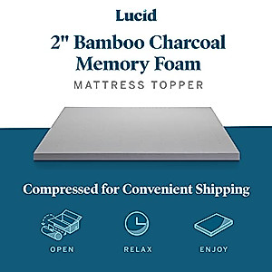 Lucid 2 Inch Mattress Topper Queen – Memory Foam – Bamboo Charcoal Infusion – Cooling Ventilation – Hypoallergenic – CertiPur Certified Foam