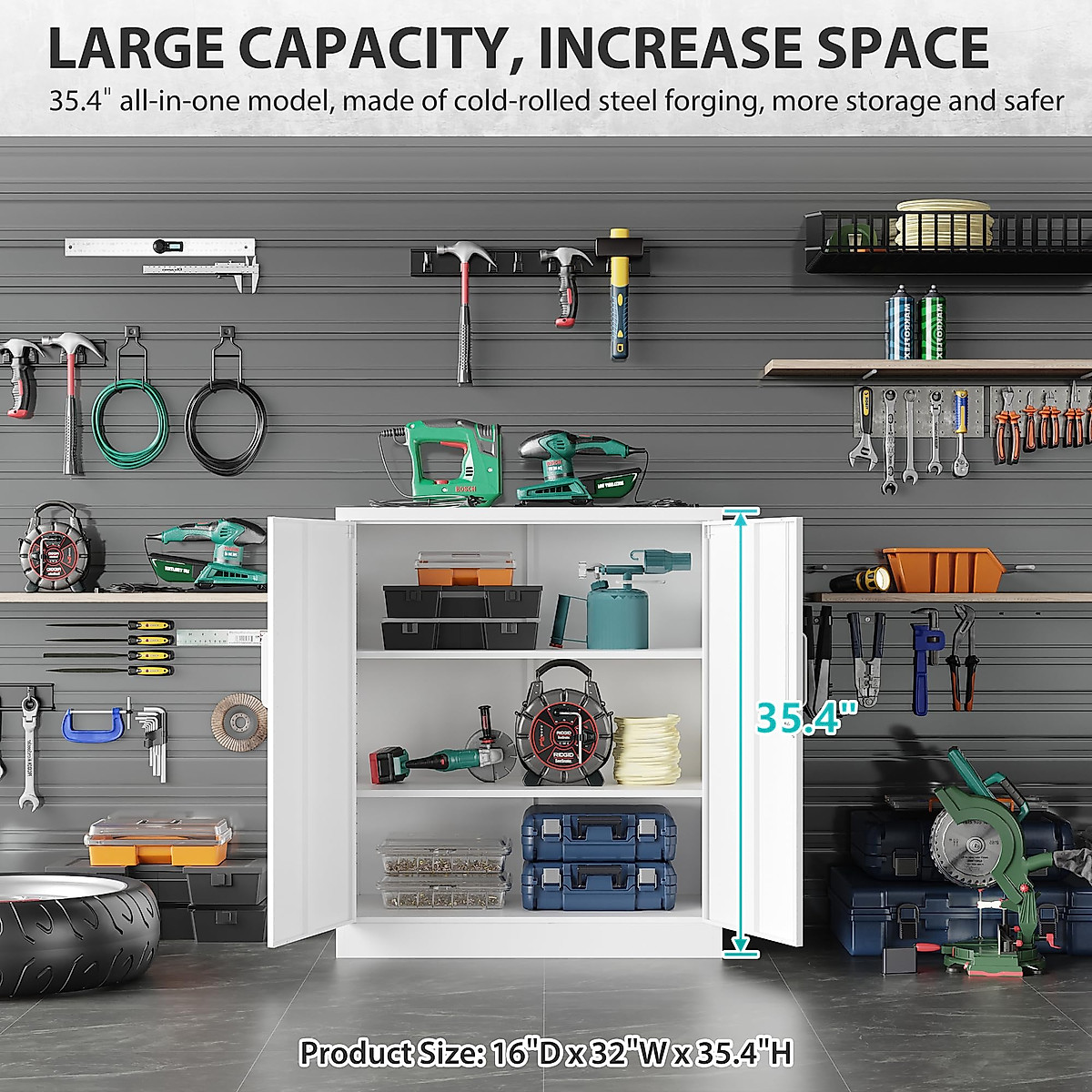 SISESOL Steel Storage Cabinet Office Cabinet with Shelves and 2 Doors,White Metal Storage Cabinet, Locking Small Metal Cabinets,Steel Counter Cabinets with Lock for Garage Home Office Pantry