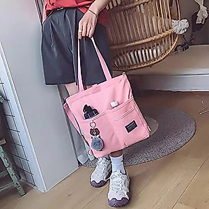 LOLAGIGI Shoulder Tote Bag for Women Canvas Crossbody Handbag Casual Hobo Aesthetic Satchel Adjustable Shoulder Backpack with Zipper Pocket, Suit for Girl Teens School Work Travel, Pink