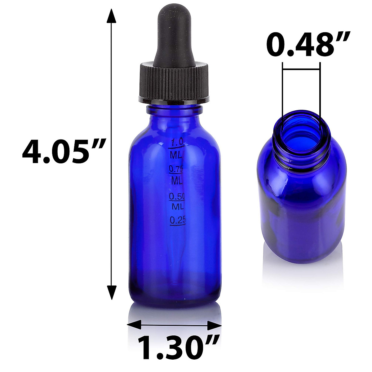 JUVITUS 1 oz / 30 ml Cobalt Blue Glass Boston Round Bottle with Graduated Measurement Glass Dropper (4 pack) + Funnel