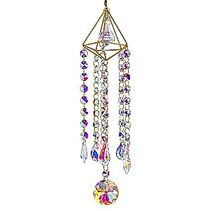 H&D HYALINE & DORA Crystal Suncatcher Wind Chimes,Window Hanging Ornament,Chandelier Aurora Rainbow Crystal Prisms Ornament Garden Outdoor Decoration Pendant
