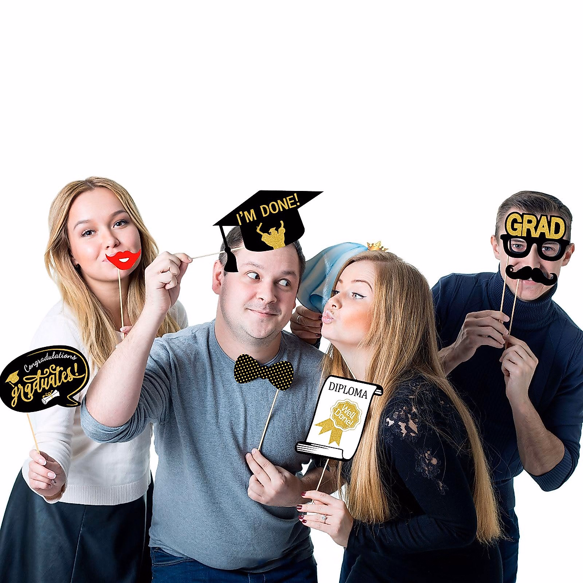 Black-Gold Graduation Party-Decorations Photo-Booth Props - 25pcs DIY Funny Glasses Cap 2024 Class Congrate Grad Photography Props Decor,College Favors Gifts Supplies Ouruola