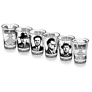 The Unemployed Philosophers Guild Mug Shots - 6 Piece Shot Glass Set of Famous Gangster Mugshots - Comes in Colorful Gift Box