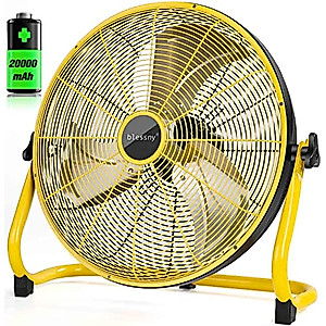 blessny 16'' Portable Rechargeable Floor Fan, 20000mAh Cordless Battery Operated Fan for Outdoor Camping BBQ Fishing, 2500CFM High Air-flow 40dB low Noise, 4-30 Hours Long Running Time