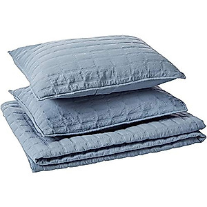 Kasentex Quilt-Bedding-Coverlet-Blanket-Set, Machine Washable, Ultra Soft, Lightweight, Stone-Washed, Detailed Stitching-Solid Color, Single/Twin + 2 Shams, Grey Blue