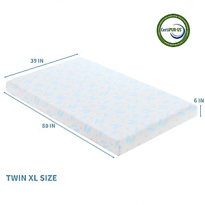 OUUI 6 Inch Twin XL Mattress for Kids, Removable Washable Cover Cooling Memory Foam Medium Feel, Bed-in-a-Box, CertiPUR-US Certified