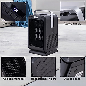 ZTAB Space Heater Indoor use, 1000W PTC Ceramic Electric Heater indoor with Remote, 90°Oscillating, Fast Safety Heater, Portable Desk Heater for Bedroom, Office, Home, Black