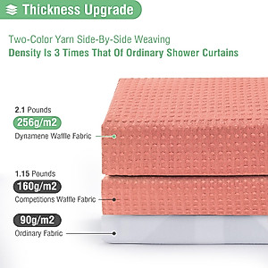 Dynamene Coral Fabric Shower Curtain - Waffle Weave Textured Heavy Duty Cloth Shower Curtains for Bathroom, 256GSM Hotel Luxury Weighted Bath Curtain Set with 12 Hooks,72x72, Coral