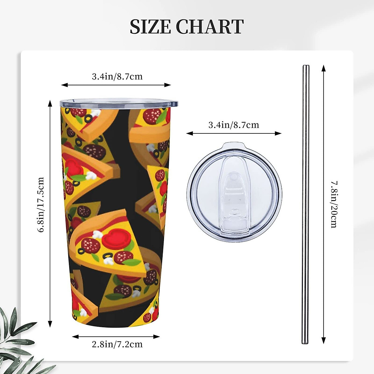 MORYEN 20 OZ Tumbler Double Wall Stainless Steel Cup Pizza 3D Printed Vacuum Insulated Coffee Cups Car Mug Home Office Travel