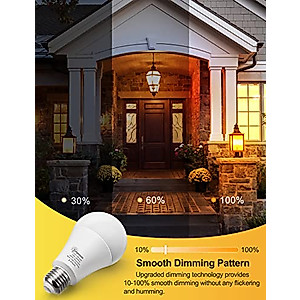 Yellow LED Light Bulbs [ 4 Pack ], A19 Bug Light Bulb Outside, 2000K Dimmable E26 Bug Lights 10W(60W Equivalent) Non-Attracting, Yellow for Porch Lights for Home, Halloween Decorative Illumination