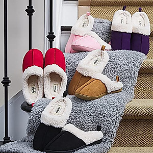 Floopi House Slippers for Women, Fur Lined Clog Womens Slippers Cozy Memory Foam with Indoor & Outdoor Anti Skid Sole (M, Chestnut-301)