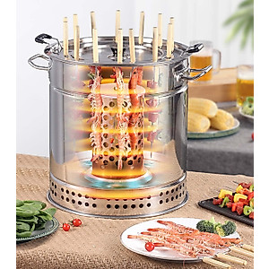 INLETTER Portable Vertical Charcoal Smoker Grill Barrel Grill with 28 Skewers, Outdoor Indoor Camping Smokeless Charcoal Barbecue Grill BBQ,L