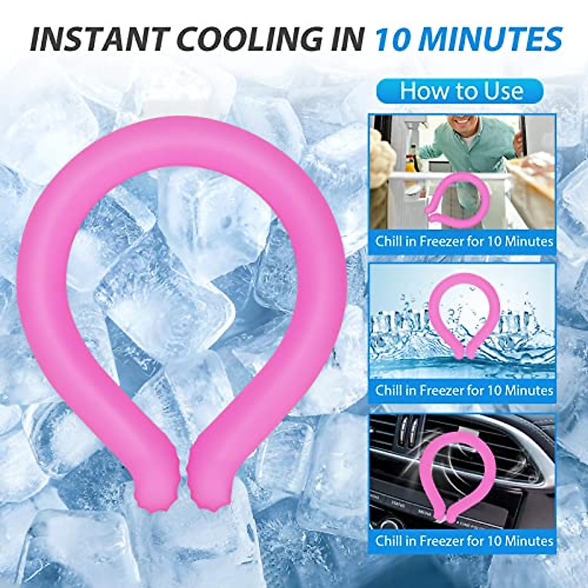 Maginno Neck Cooler, Wearable Cooling Tube Cool Neck Wraps for Extremely Hot Weather & Summer Heat, Hands Free Cold Ice Pack Gel for Outdoor Workers, Sports, Relief for Hot Flashes or Fever (Pink)