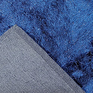 8x10 Feet Navy Blue Dark Blue Color Solid Plush 3D Pile Decorative Designer Area Rug Carpet Bedroom Living Room Indoor Shag Shaggy Shimmer Shiny Glitter Furry Flokati Plush Pile Modern Contemporary