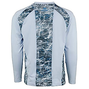 Mossy Oak Standard Men's Fishing Shirts Long Sleeve with UPF 40+ Sun Protection, Illusion Blue, Large