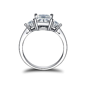 DYUNQ Three Stone Engagement Rings Princess Cut Diamond Wedding Ring Sterling Silver Cubic Zirconia CZ 1.6 Carat Ring