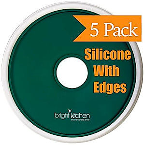 5 Fruit Leather Silicone Dehydrator Sheets with EDGES - NON-Toxic fits Elite Gourmet EFD-319 Round Dehydrators Lip EFD319 Mold Hold Batter Liquids Fruit Roll Up Fruit Leather Circle ReUsable Flexible