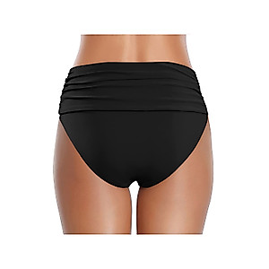 Tempt Me Women's Black High Waisted Bikini Bottom Tummy Control Ruched Bathing Suit Swim Bottom S
