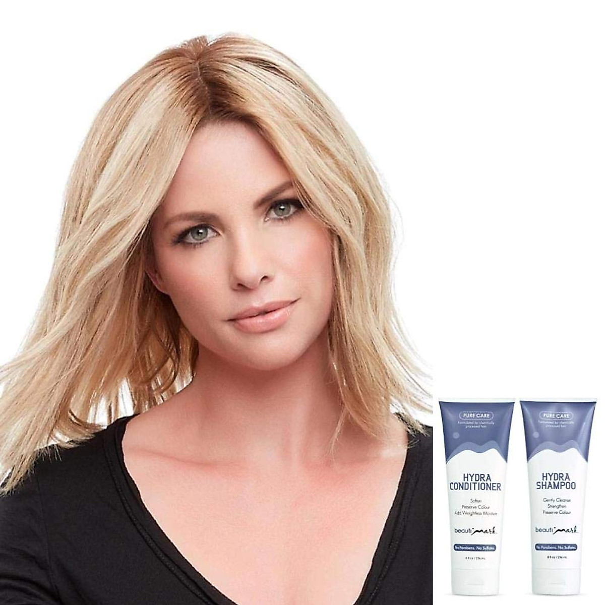 Bundle - 4 Items: 12" Top Form French Exclusive Colors Remy Human Hair Topper by Jon Renau, Christy's Wigs Q & A Booklet, BeautiMark Hydra Shampoo & Hydra Conditioner - Color: 8RN