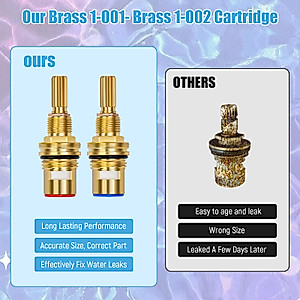 Brass 1-001 & Brass 1-002 Ceramic Valve Cartridge Set, Replacement Hot Widespread Cartridge and Cold Widespread Faucet Cartridge Replacement