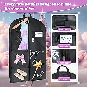 Sishynio Garment Bag, Clear Waterproof Garment Bags for Hanging Clothes, 43 Inch Black Garment Bag with 6 Pockets, Dance Garment Bag, Kids Garment Bag for Dance Competitions Sports Suit Travel