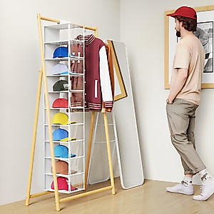 KEEGH Hat Rack with Dust Cover All-Round Protect 10 Shelf Hat Storage Hat Organizer for Baseball Caps, Visible Baseball Cap Organizer Hat Holder for Closet, Clear/White