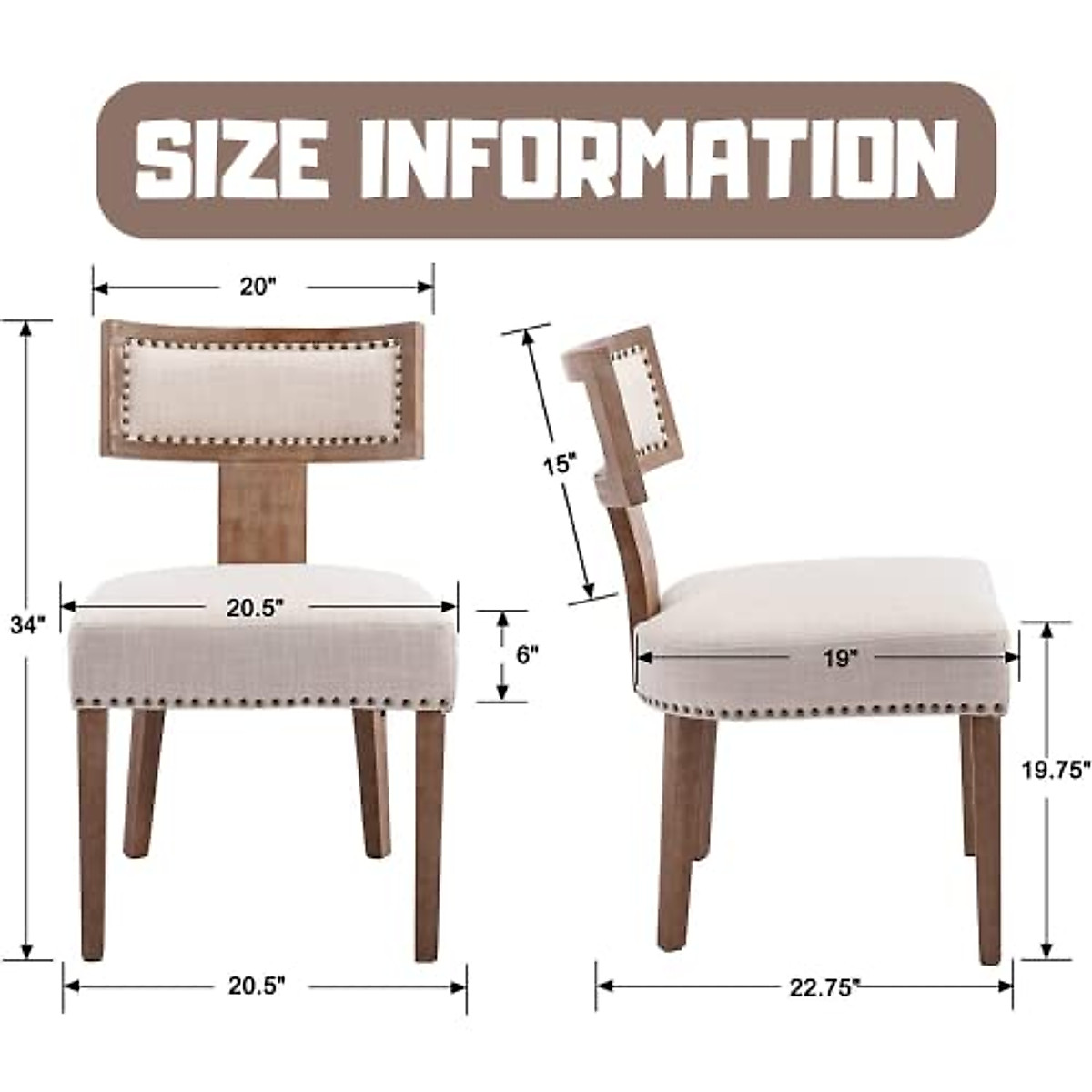 CIMOO Mid Century Modern Dining Chairs Set of 2 Linen Upholstered Dining Chairs Farmhouse Dining Room Chairs with Nailhead Trim Back Wood Legs, Beige and Natural