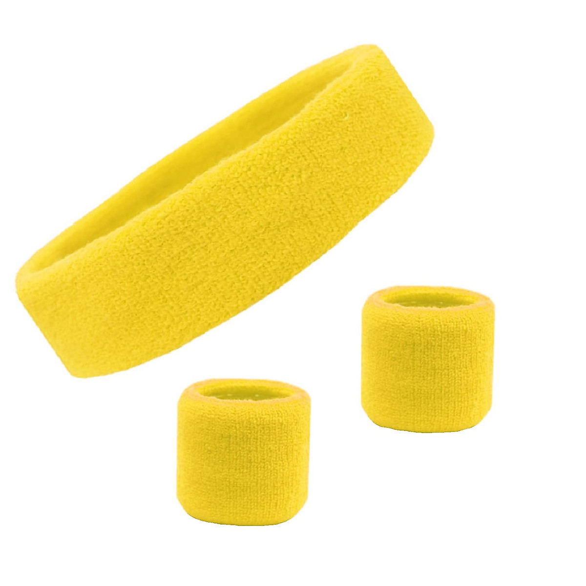 Sweatband Set Cotton Sports Headband Terry Cloth Wristband Moisture Wicking Sweat Absorbing Head Band Athletic Exercise Basketball Wrist Sweatbands and Headbands by Kenz Laurenz (Yellow)