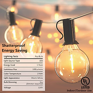 GHUSTAR Outdoor String Lights 28FT Patio String Lights with 16 G40 Shatterproof LED Bulbs(1 Spare), Waterproof Outdoor Hanging LED Lights for Backyard Porch Cafe Party Wedding Garden