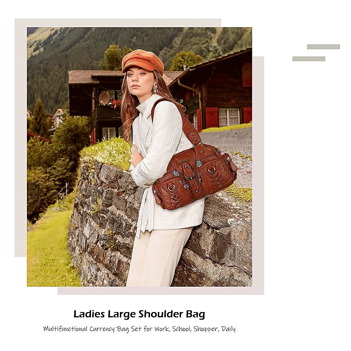 Angel Barcelo Purses and Handbags Women Tote Shoulder Bag Top Handle Satchel Hobo Bags Fashion Washed Leather Purse Brown