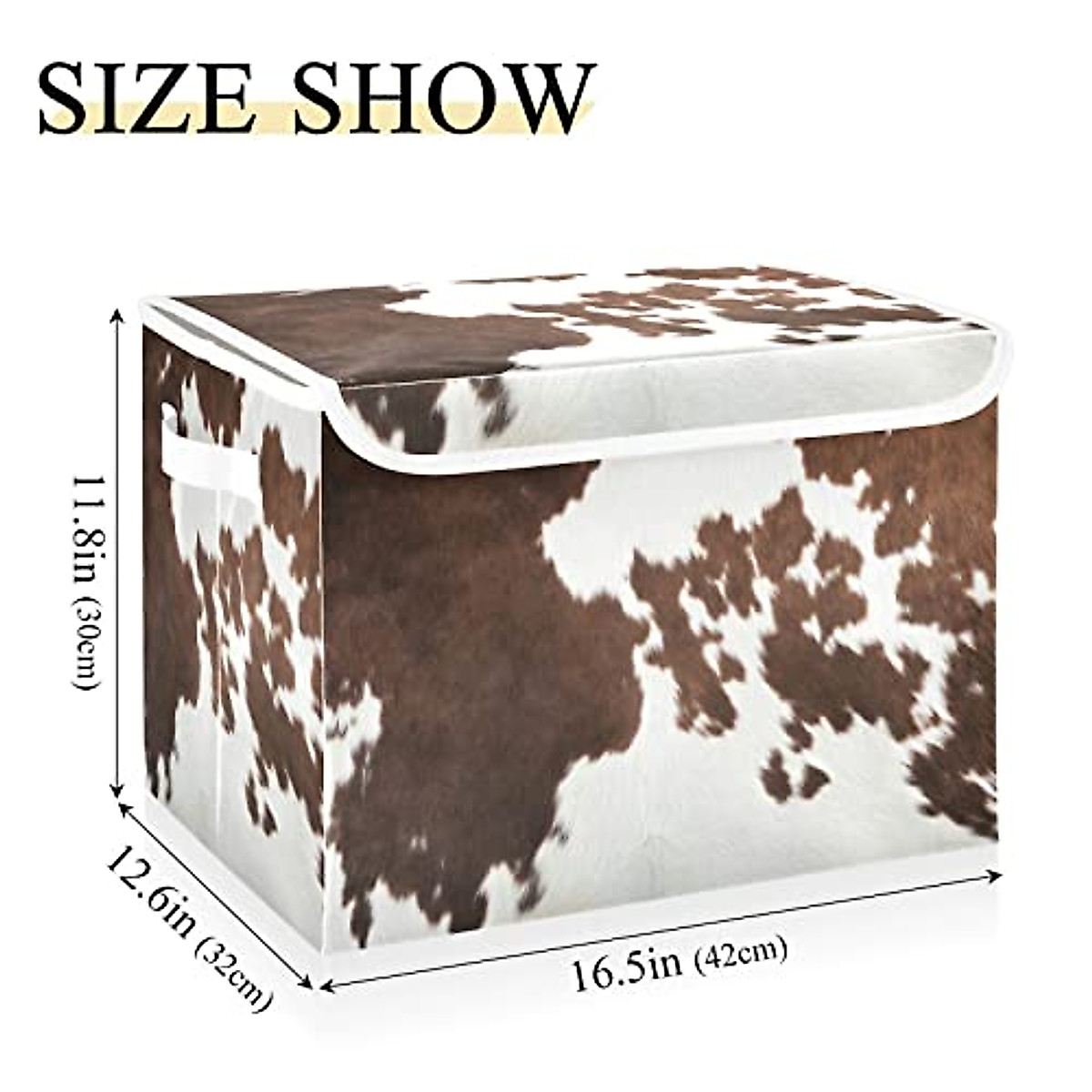 Decorative Storage Bins for Closet, Western Cow Skin Texture Collapsible Storage Baskets with Lids and Handles for Shelves Closet Home Decor