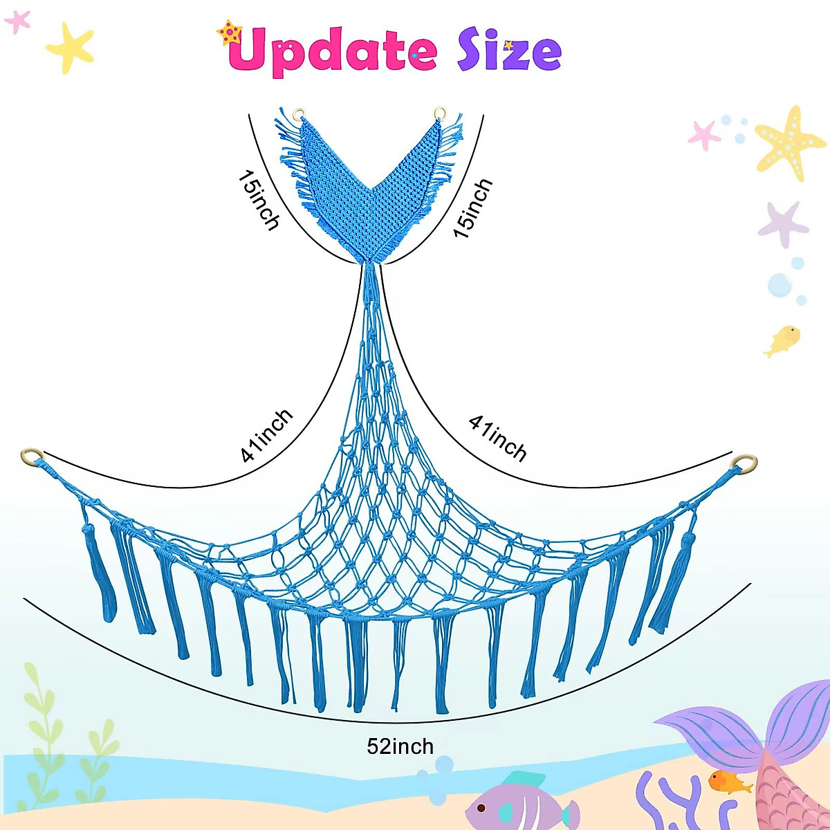 SMTTW Stuffed Animal Net or Hammock, Macrame Toy Hammock with Boho Tassels, Stuffed Animal Hammock Display Hanging Pet Net, Plushie Hammock Corner Net Holder for Nursery Bedroom Playroom Storage(Blue)