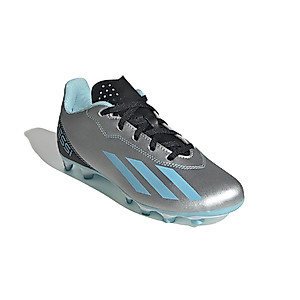adidas X Crazyfast Messi.4 Firm Ground Sneaker, Silver Metallic/Bliss Blue/Core Black, 2 US Unisex Little Kid