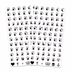 Fashiontats Traditional Knuckle Letters Temporary Tattoos (2-Pack)| Sailor Jerry Alphabet Numbers & Symbols | Skin Safe | MADE IN THE USA | Removable