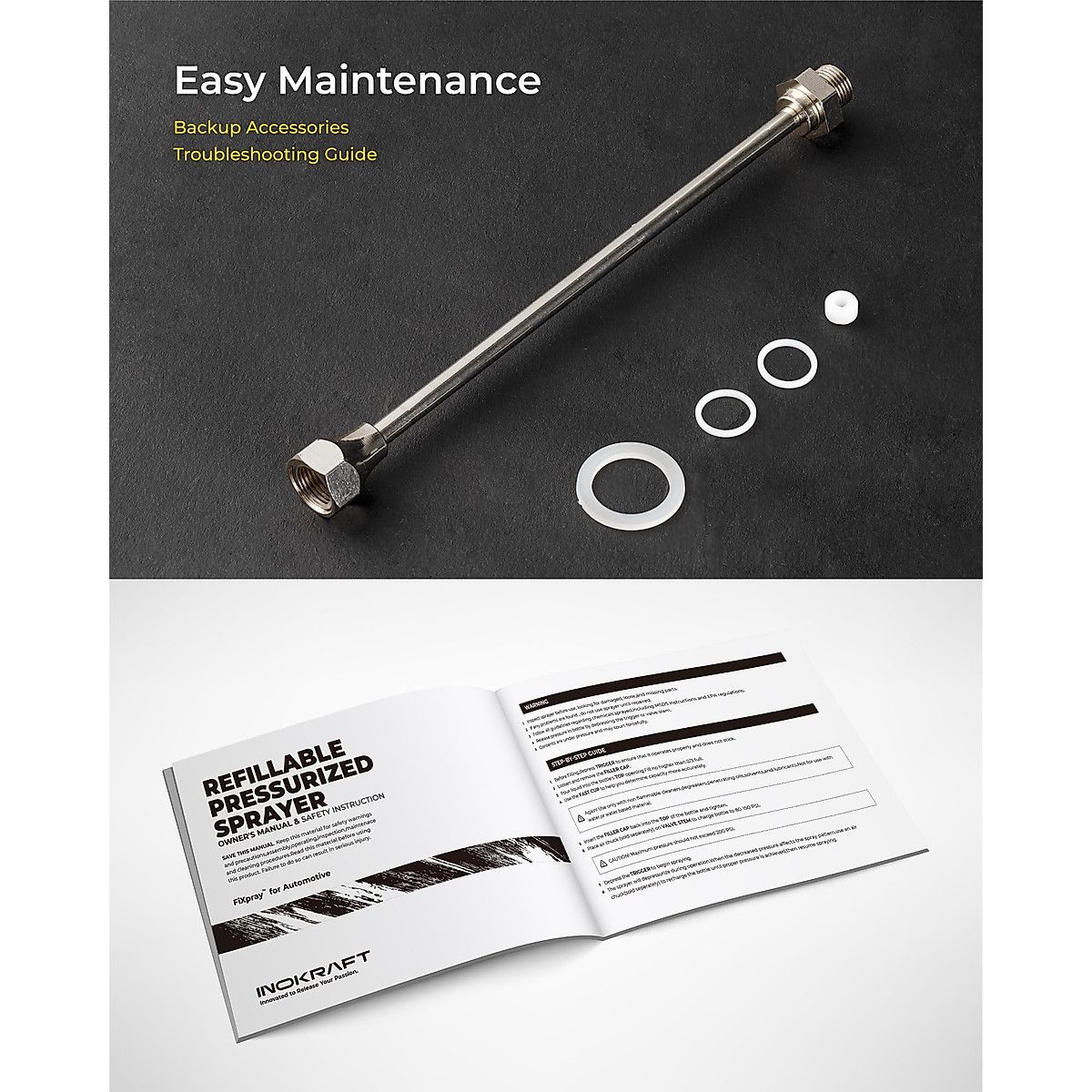 InoKraft Non-Aerosol Sprayer G1 - Pressurized Spray Bottle for Industrial-Strength, Non-Corrosive, Easy-to-Maintain Paint Sprayer for Mechanical and Automotive Repair