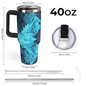 FJWKLRBV Fire Vs Ice Art 40 Oz Water Bottle, Stainless Steel Tumbler with Handle And Straw, Extra Large Insulated Tumbler, Flip Straw Tumblers for Sports, Work, Car, Travel And Weekends