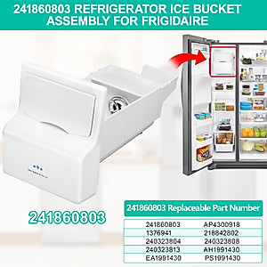 Upgraded 241860803 Refrigerator Ice Bucket Assembly Compatible with Frigidaire Ice Maker Replacement Ice Bin Container Parts AP4300918 LFSS2612TF0 LFSS2612TE0 FFSS2615TS0 FFHS2611PFEA Ice Maker