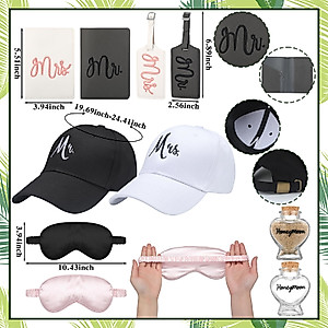Rtteri 14 Pieces Wedding Gifts for Couple Mr and Mrs Honeymoon Gifts Bride and Groom Gifts Include Wedding Towels 20 oz Wine Tumbler Hat Passport Holder Baggage Tag Glass Bottle Honeymoon Tote Bag