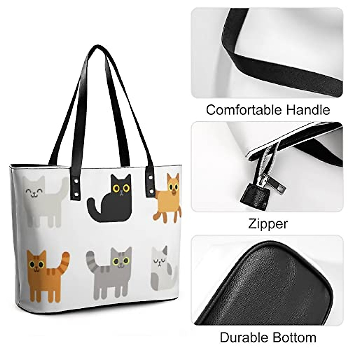 Womens Handbag Animal Cat Leather Tote Bag Top Handle Satchel Bags For Lady