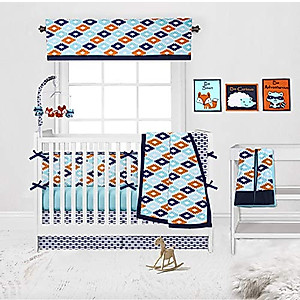 Bacati Liam Aztec Kilim Cotton Percale Crib/Toddler Bed Fitted Sheets 2 Piece, Aqua/Orange/Navy
