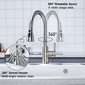 GAGALIFE Brushed Nickel Kitchen Faucet with Pull Down Sprayer - High Arc Stainless Steel Kitchen Sink Faucet, 3-Function Pull Out Kitchen Faucet, Single Hole Single Handle Sink Faucet, Modern Faucets