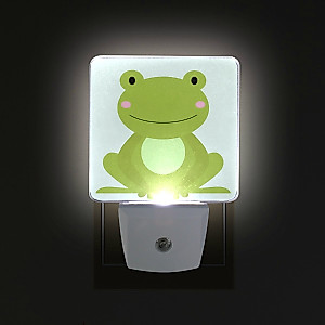 Naanle Set of 2 Cute Green Frog Cartoon Animal Auto Sensor LED Dusk to Dawn Night Light Plug in Indoor for Adults