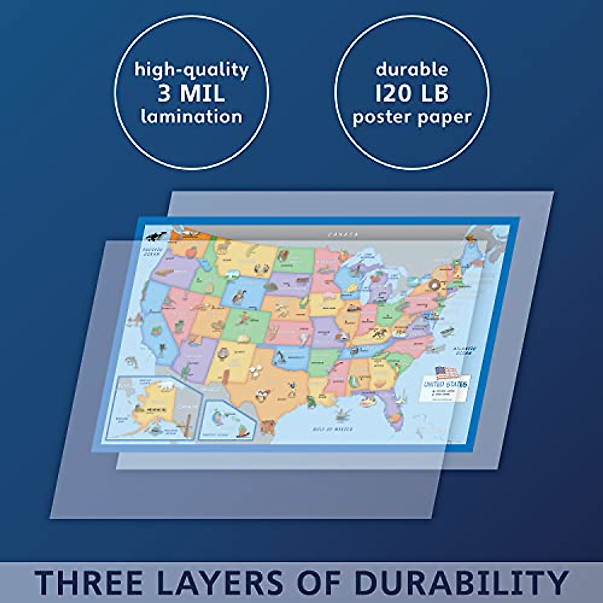 2 Pack - USA Map for Kids [Illustrated] + 3D Shapes Poster (LAMINATED, 18" x 29")