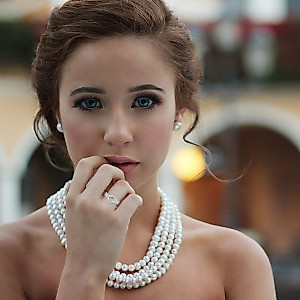 Uloveido 2 Silver Color Stackable Rings Set for Women with Cubic Zirconia, Rhodium Plated Sterling Silver Wedding Engagement Halo Eternity Ring Enhancer Size 7 Y1527