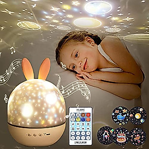 Night Light for Kids,Rotating Starry Night Light Projector with Remote Control,6 Films,USB Rechargeable,Soothe Musics,Bedside Lamp Nursery Light for Baby,Boys,Girls Birthday,Christmas Gift (White)