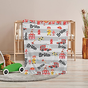 locobird Baby Firefighter Blanket, Firetruck Baby Blankets, Personalized Baby Blankets for Boys, Custom Baby Blankets Name, Firefighter Swaddle Blanket, Plush Blankets for Baby Girl Son Toddlers Kids