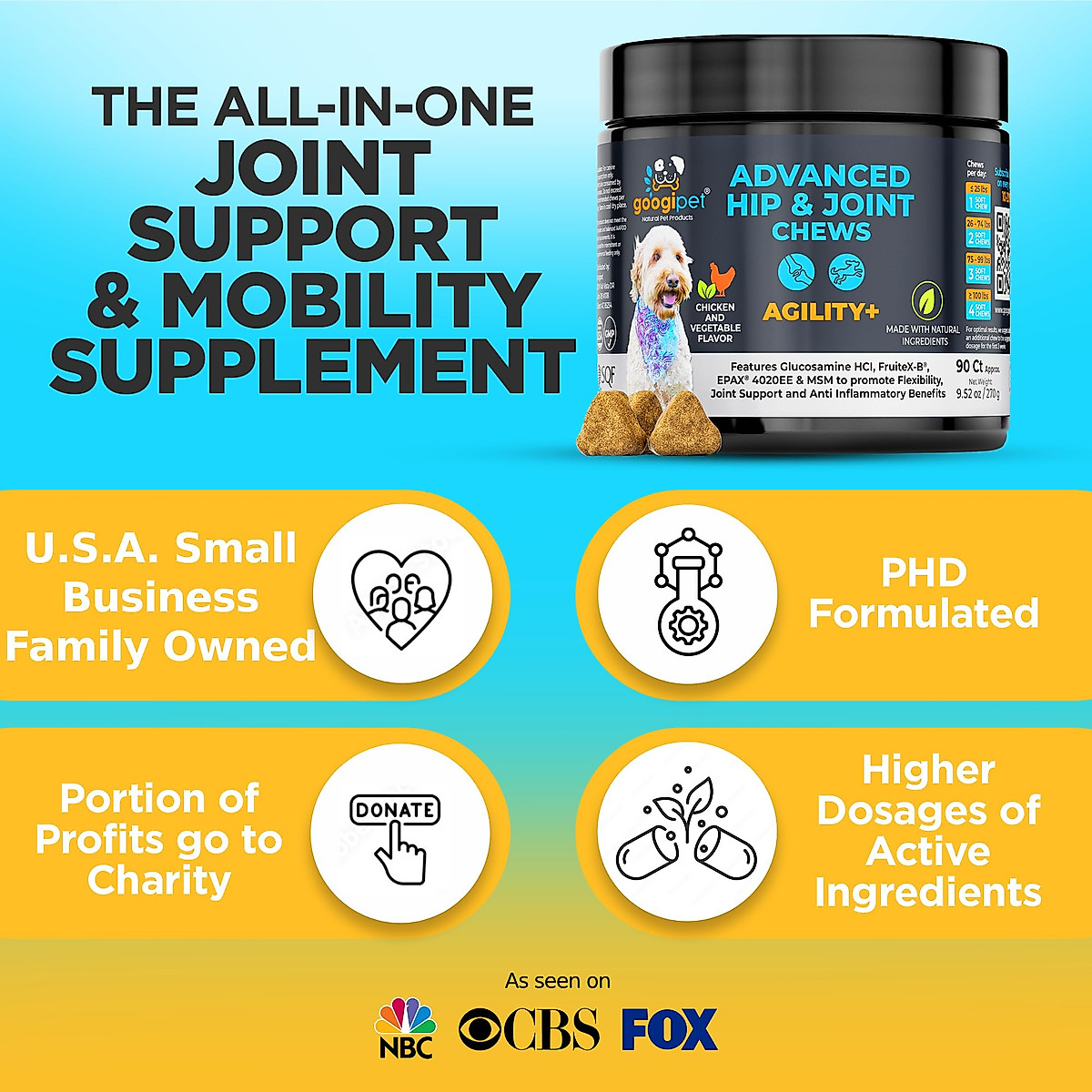 Googipet Hip and Joint Supplement for Dogs - Glucosamine for Dogs – Soft Chews w/Green Lipped Mussels for Dogs, Turmeric for Dog Arthritis & Mobility for All Ages & Breeds